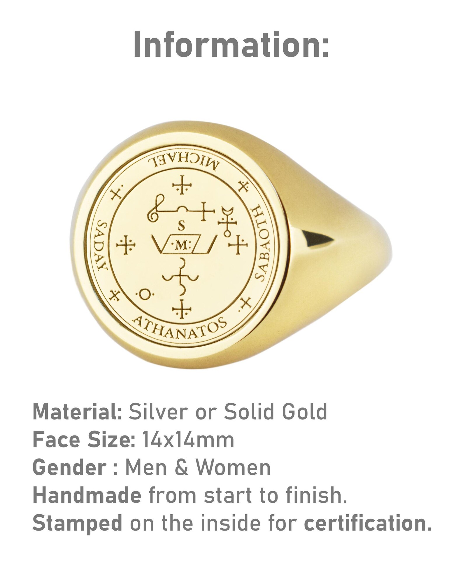 14K Solid Gold Michael Archangel Sigil Ring, Seal of Archangel Michael ...
