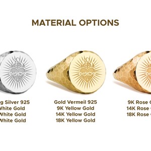 14K Gold Sacred Heart Signet Ring, Hammered Catholic Jewelry, Divine ...