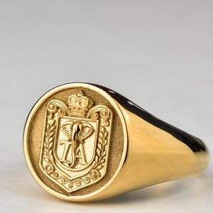 14K Solid Gold Family Emblem Signet Ring, Custom Coat of Arms Ring ...