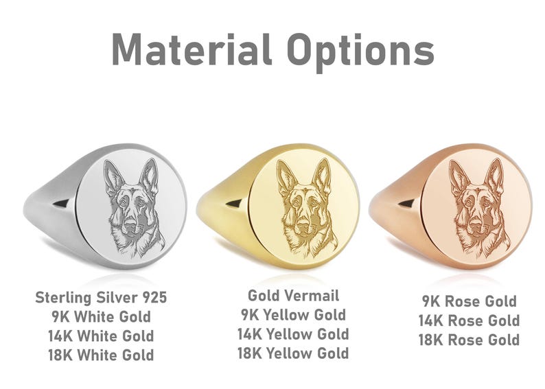 14K Solid Gold German Shepherd Signet Ring, Engraved Dog Ring, Gold Pet ...