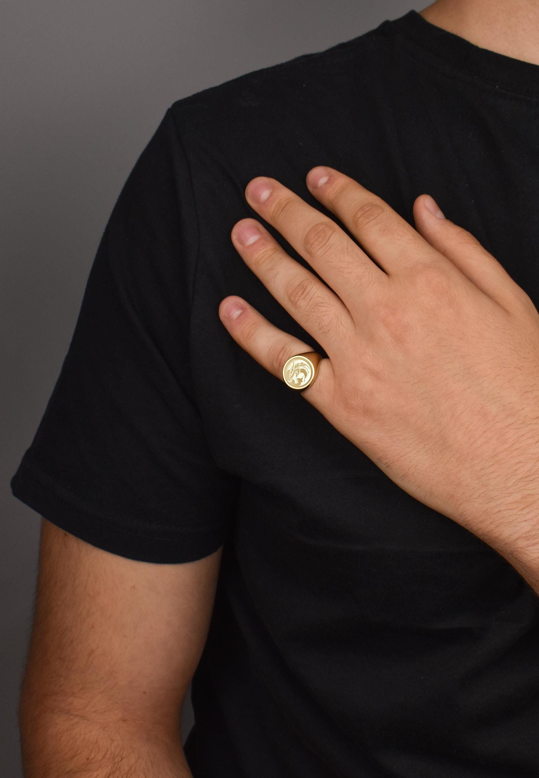 14K Solid Gold Dragon Signet Ring, Year of the Dragon Ring, Chinese ...