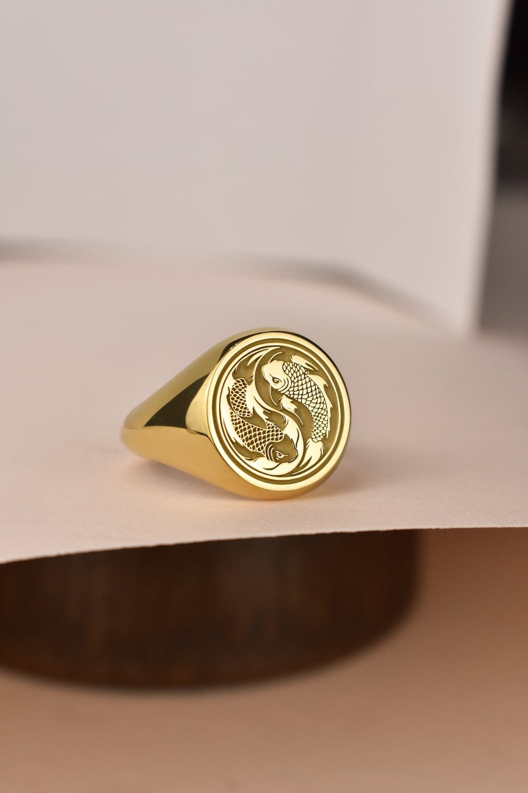 14K Gold Koi Fish Signet Ring, Nishikigoi Fish Jewelry, Japanese Fish ...