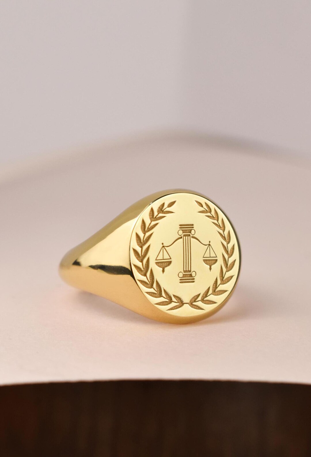14K Gold Scales of Justice Signet Ring, Personalized Justice Scale Ring ...