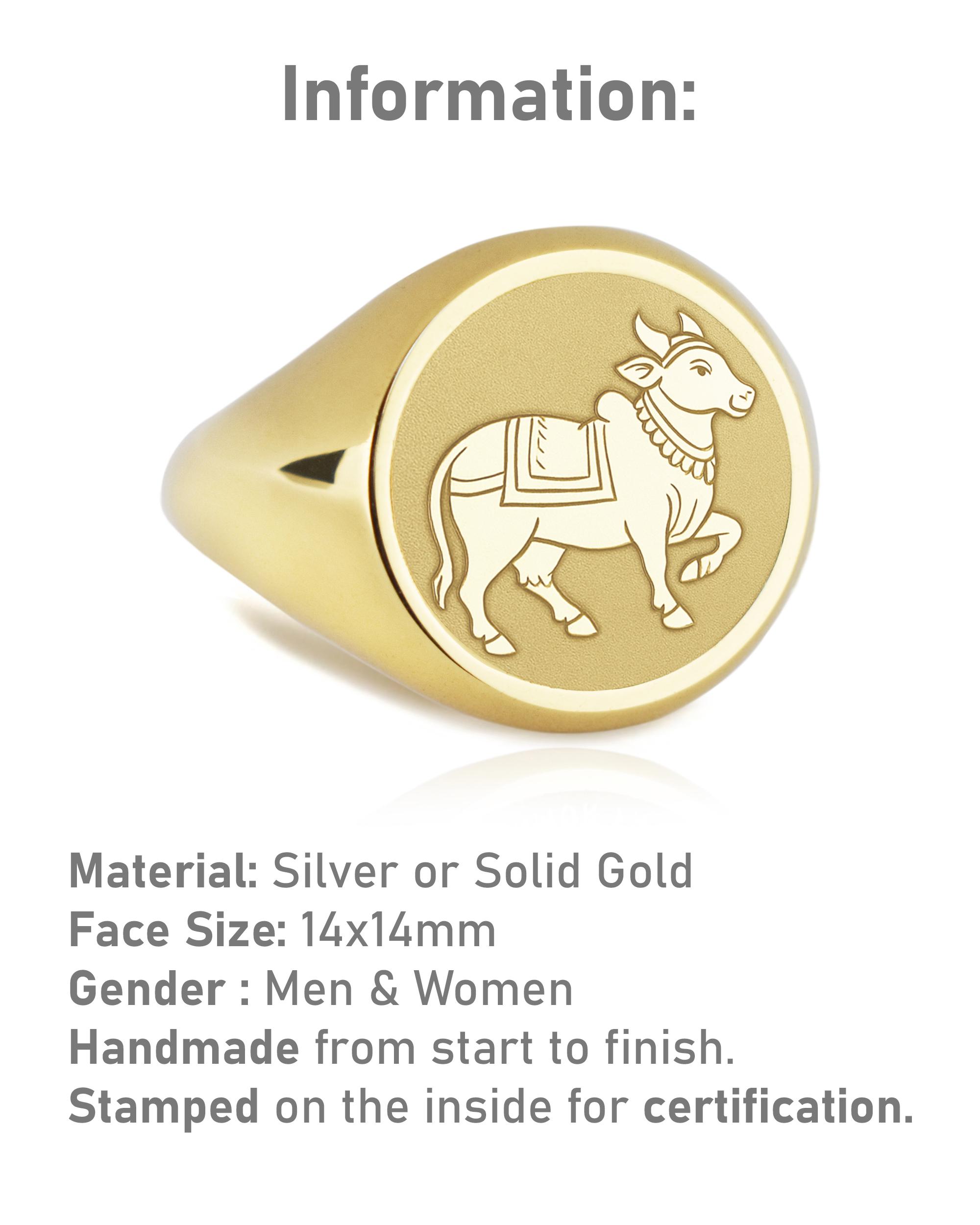 14K Solid Gold Nandi Signet Ring, Hindu Deity Ring, Spiritual Jewelry ...