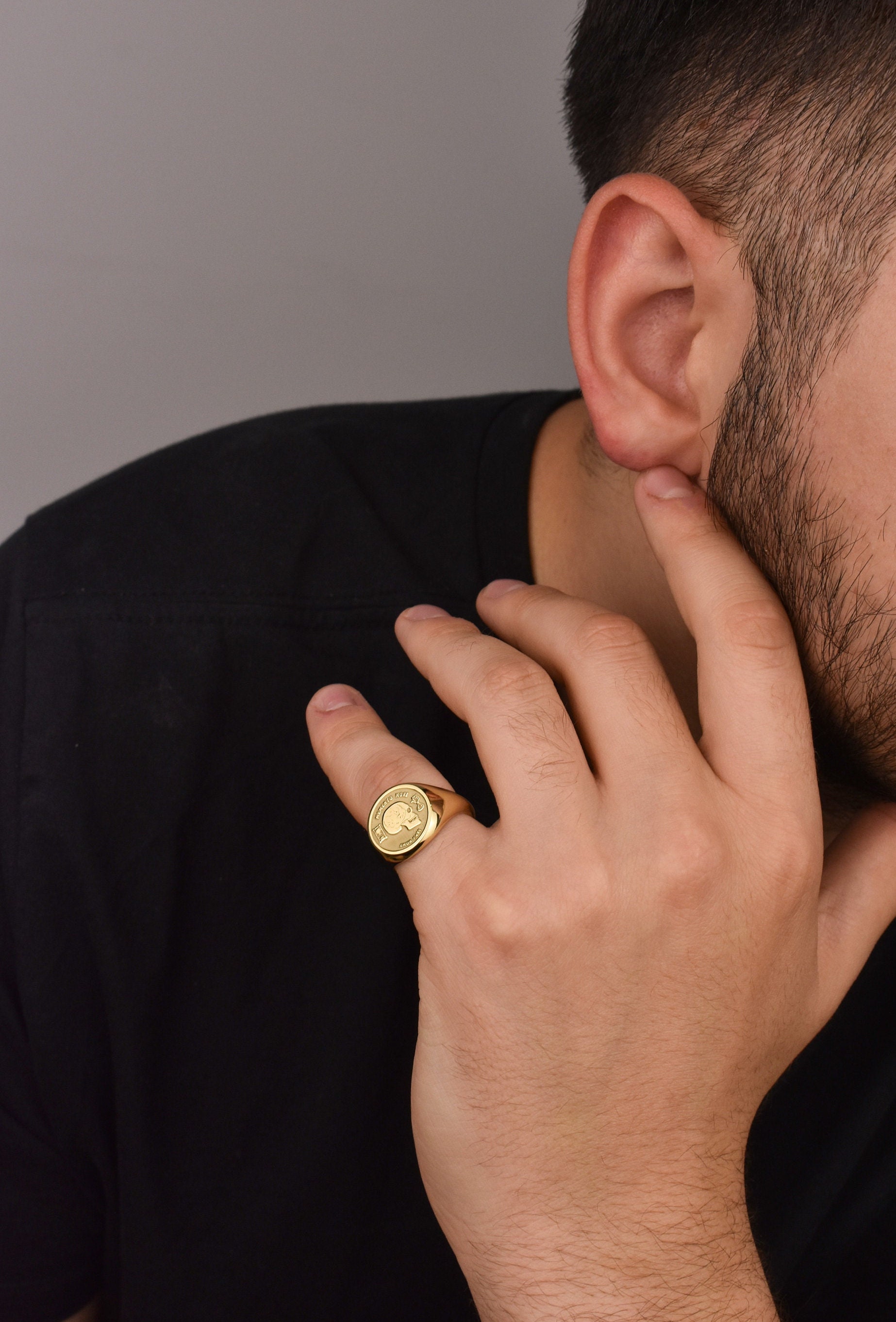 14K Solid Gold Memento Mori Signet Ring, Amor Fati Gold Ring, Stoicism ...