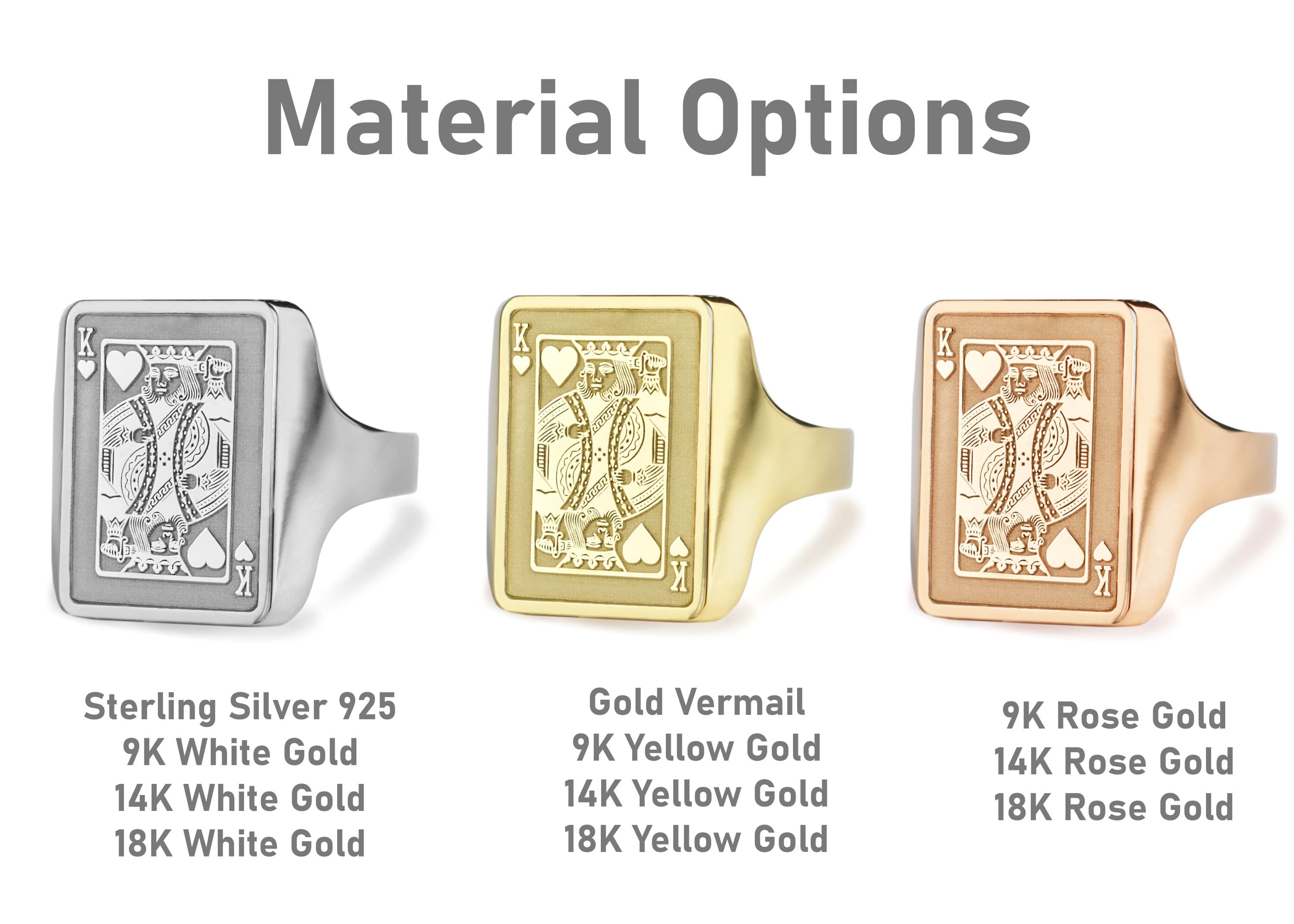 14K Gold King of Heart Signet Ring, Playing Card Rectangle Ring, Casino ...