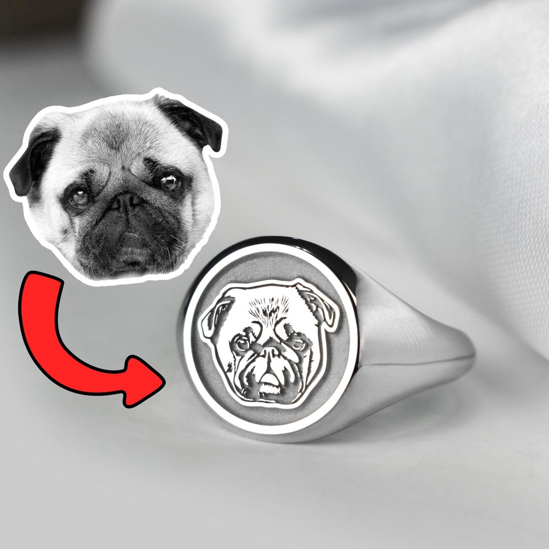 14K Gold Dog Memorial Signet Ring, Pet Portrait Ring, Dog Loss Gift ...