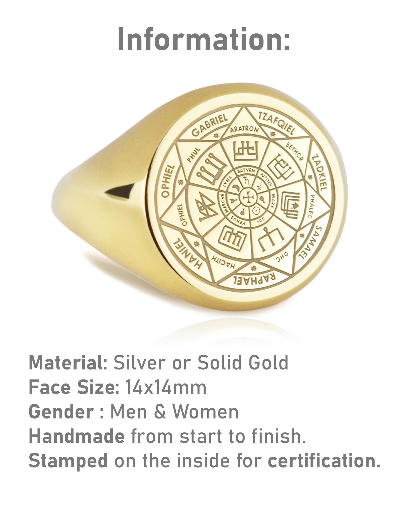 14K Gold Seven Archangel Signet Ring, Occult Signet Ring, Seal of the 7 ...