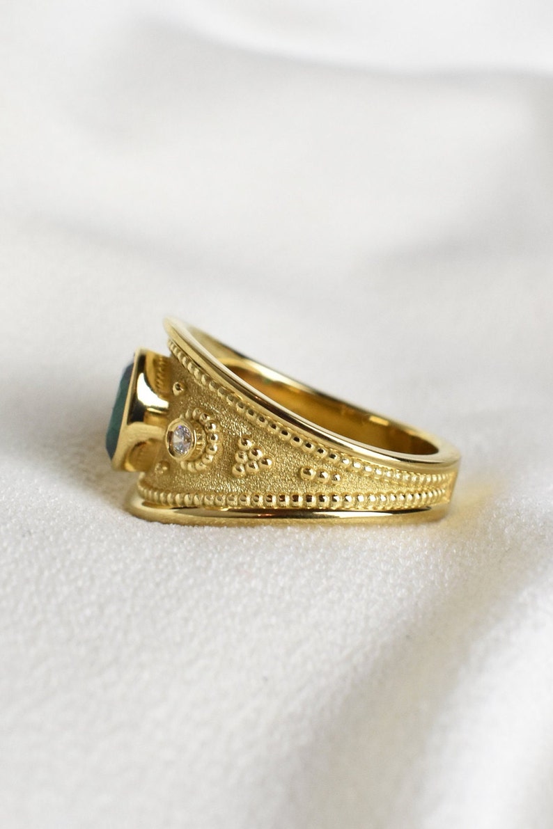 Gold Roman Empire Ring, Emerald Stone Italian Ring, Ancient Italian ...