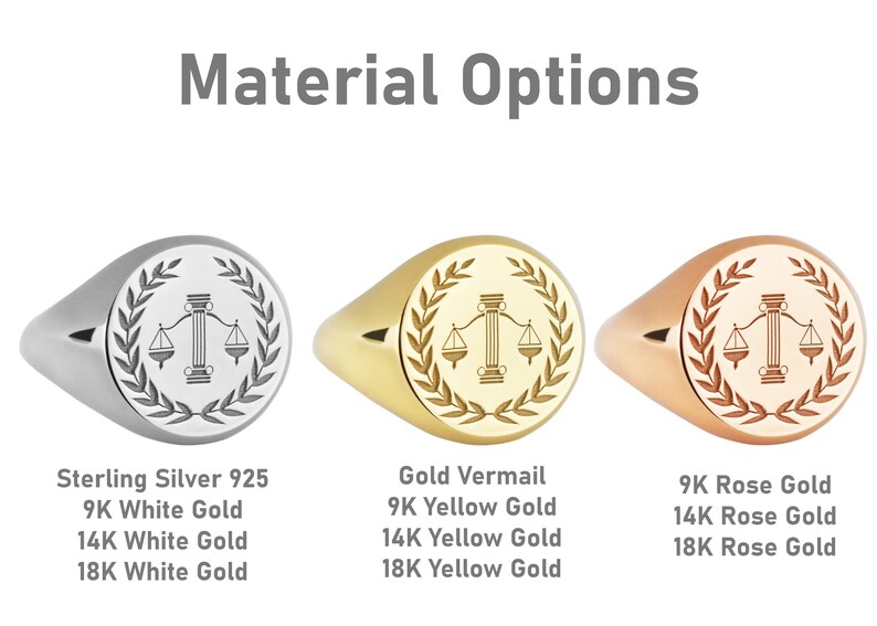 14K Gold Scales of Justice Signet Ring, Personalized Justice Scale Ring ...