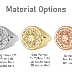 14K Solid Gold Sunflower Signet Ring, Daisy Flower Signet Ring ...