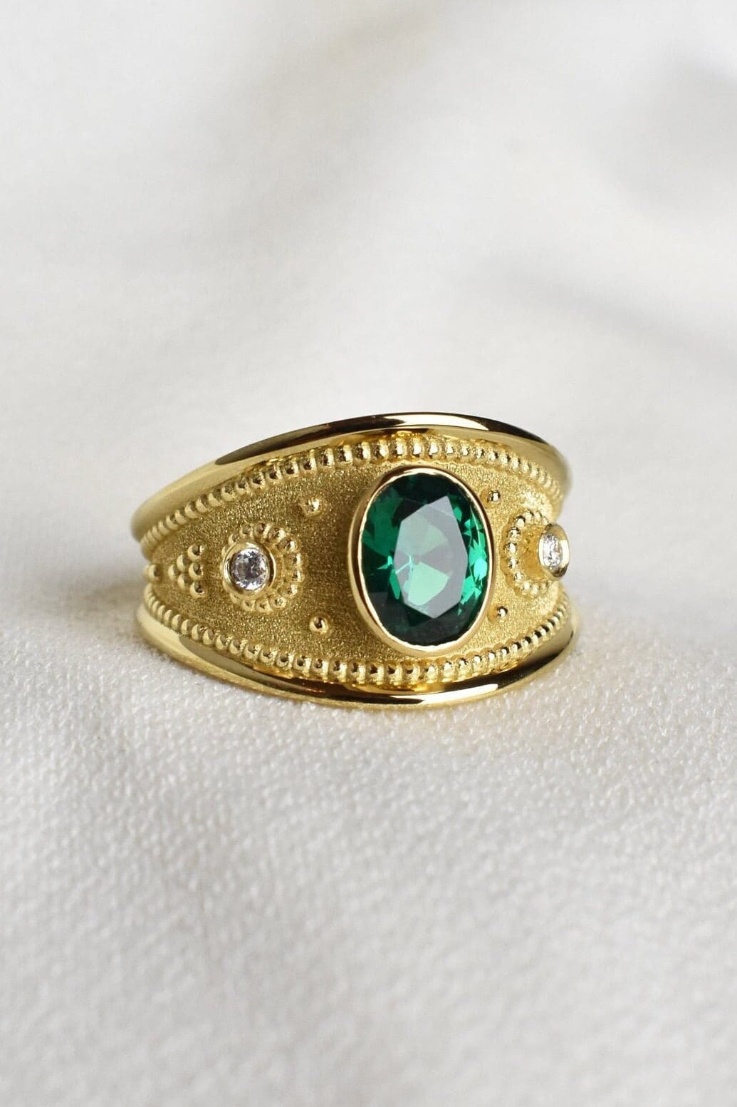 Gold Roman Empire Ring, Emerald Stone Italian Ring, Ancient Italian ...