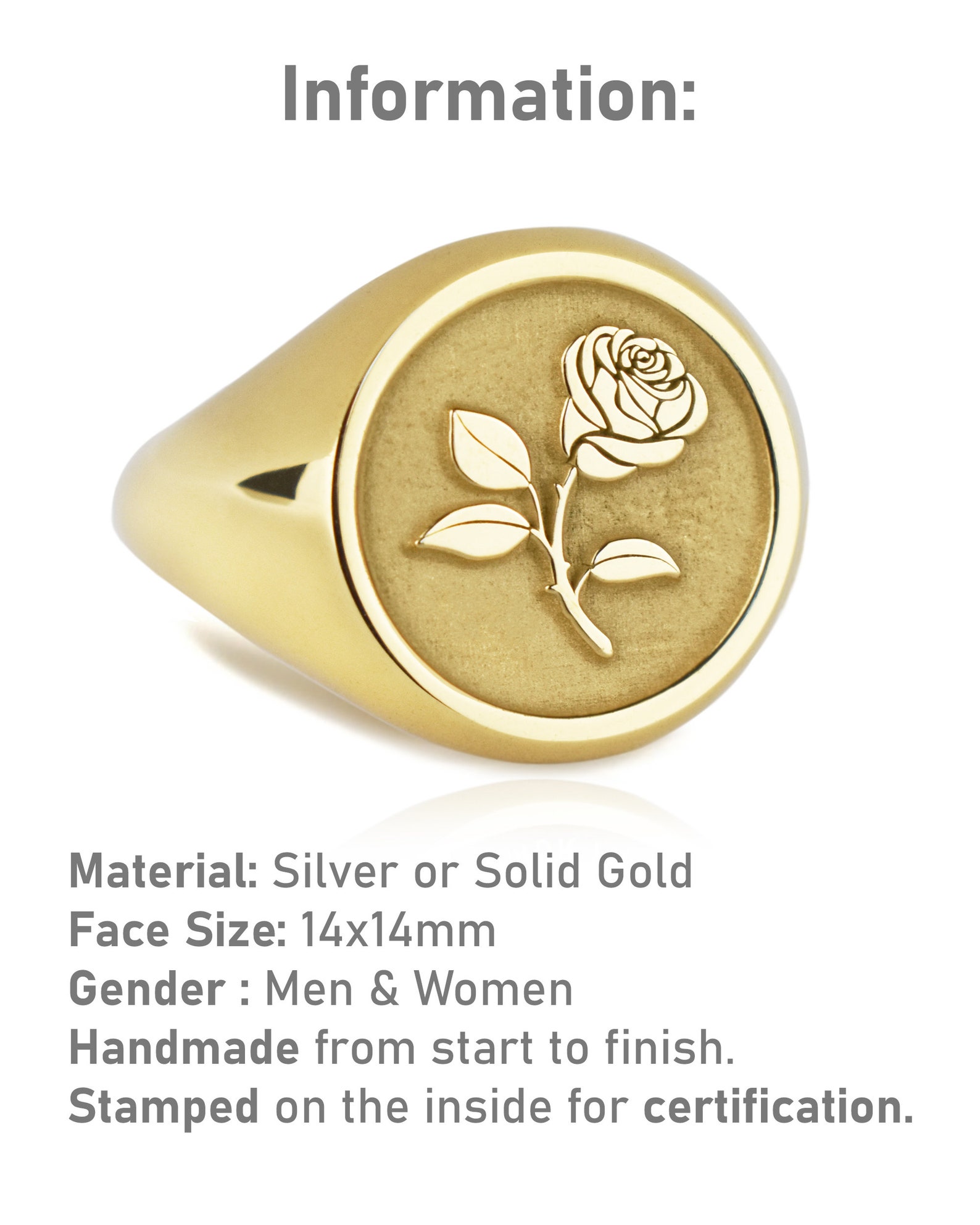 14K Solid Gold Rose Flower Signet Ring, Red Roses Bouquet Ring, Rose ...