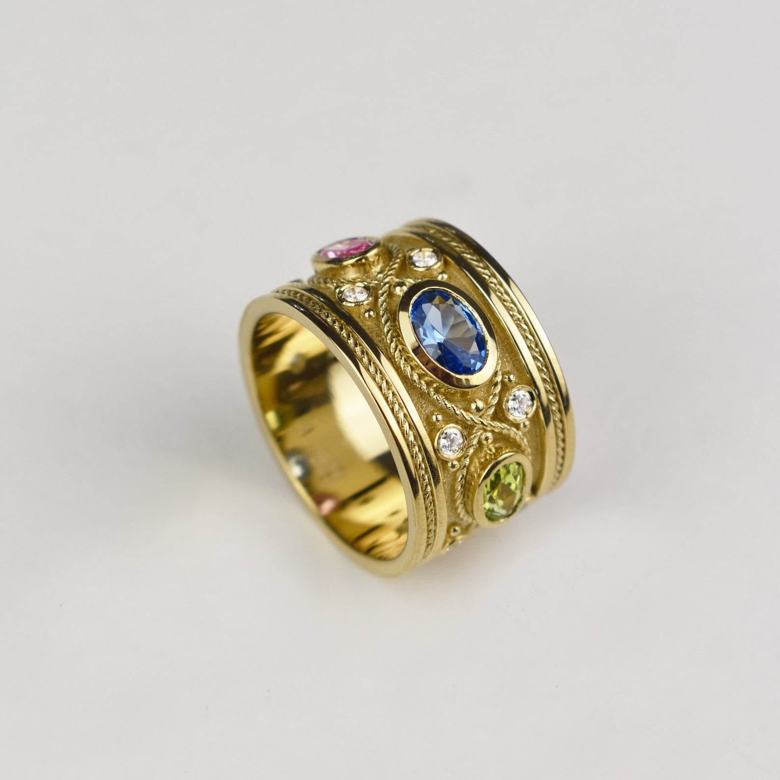Gold Vermail Aquamarine Peridot and Pink Tourmaline Byzantine Stones ...