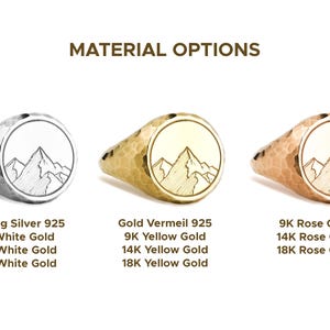 14K Solid Gold Mountain Signet Ring, Hammered Nature Jewelry, Adventure ...