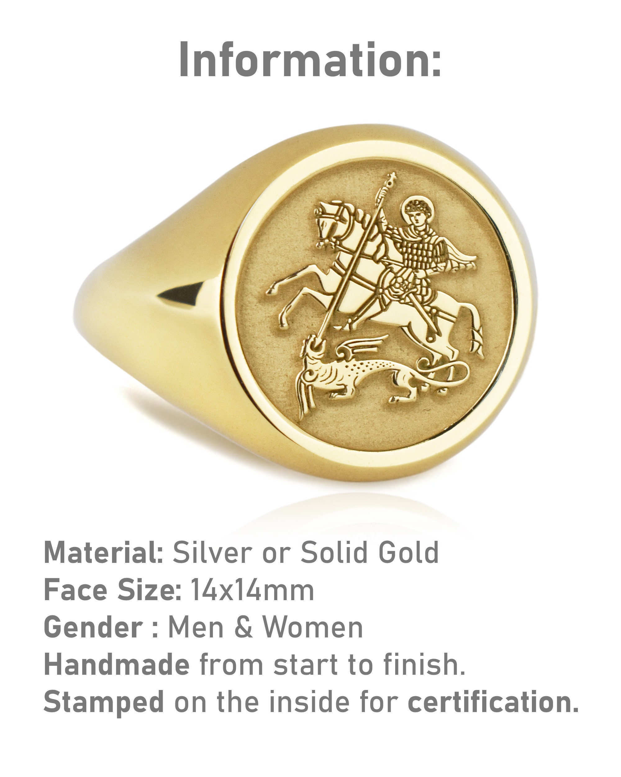14K Gold Saint George and the Dragon Signet Ring, Sovereign Gold Ring ...
