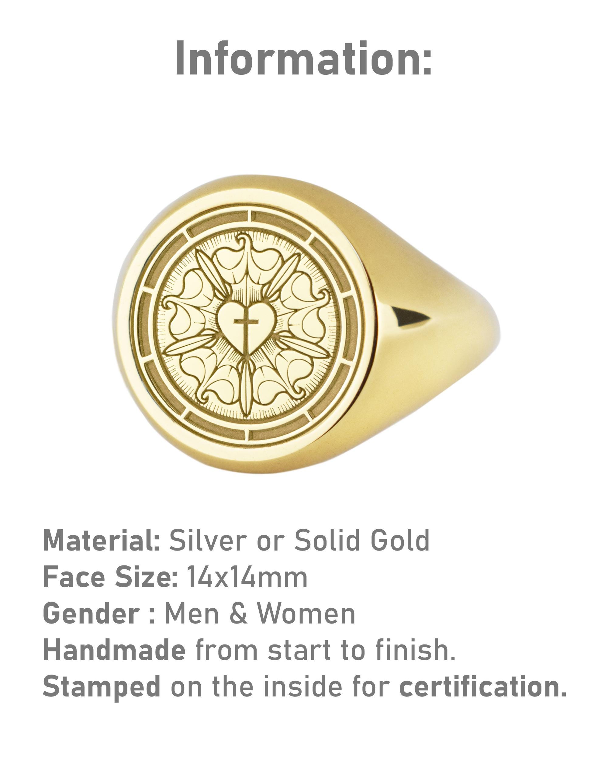 14K Gold Luther Rose Signet Ring, Martin Luther Seal Ring, Lutheran ...
