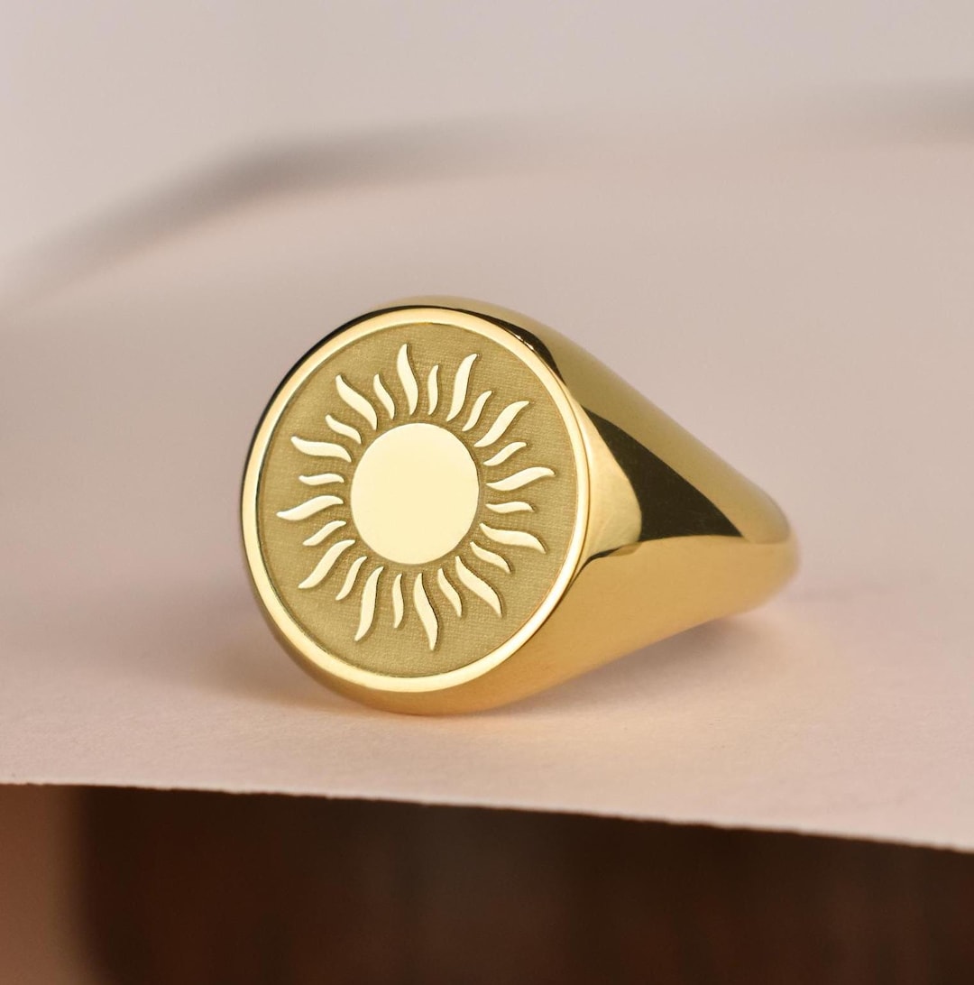 14K Solid Gold Sun Signet Ring, Sunset Signet Ring, You Are My Sunshine ...