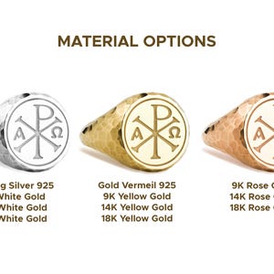 14K Gold Chi Rho Signet Ring, Hammered Christogram Ring, Greek ...