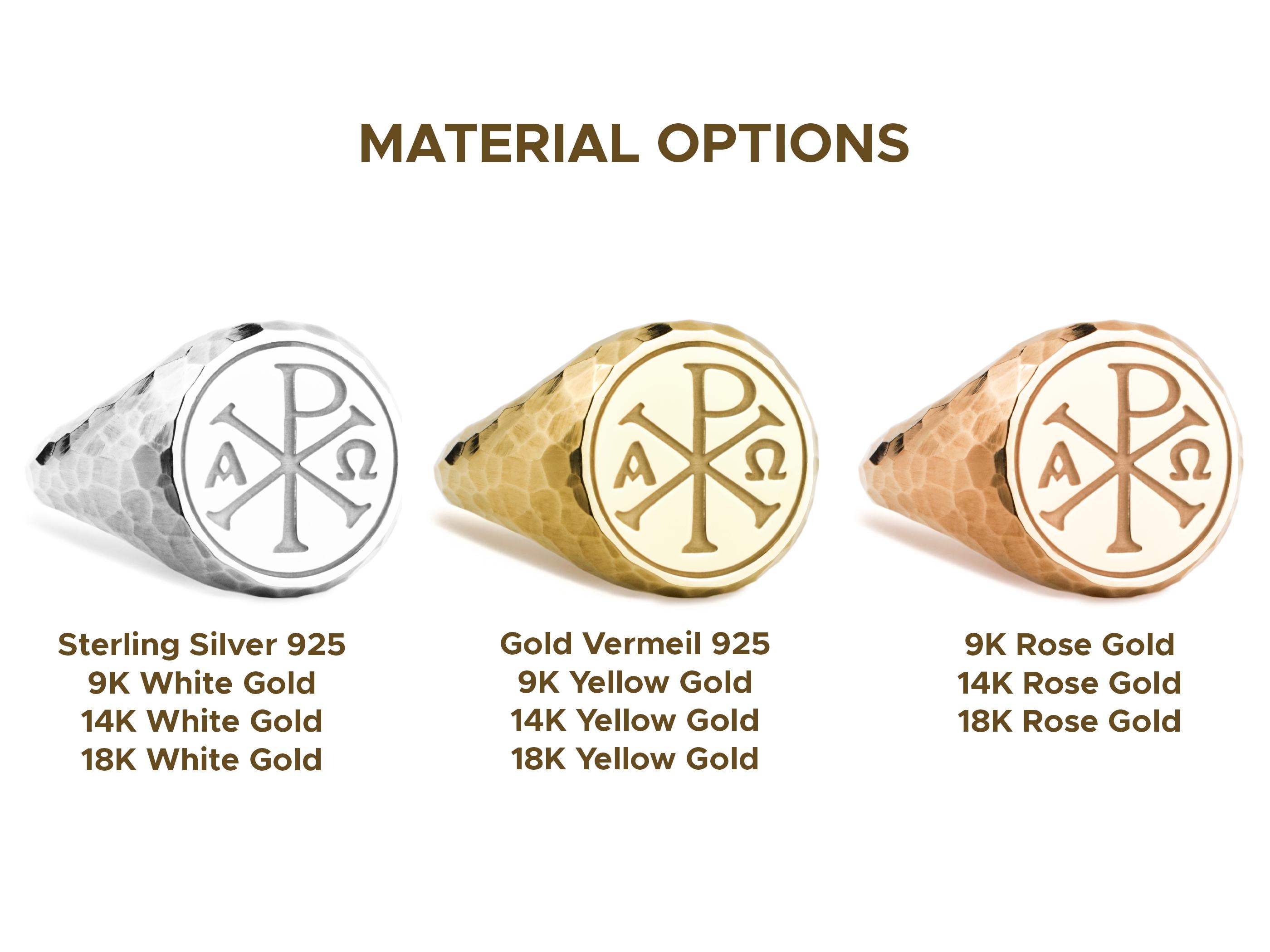 14K Gold Chi Rho Signet Ring, Hammered Christogram Ring, Greek ...