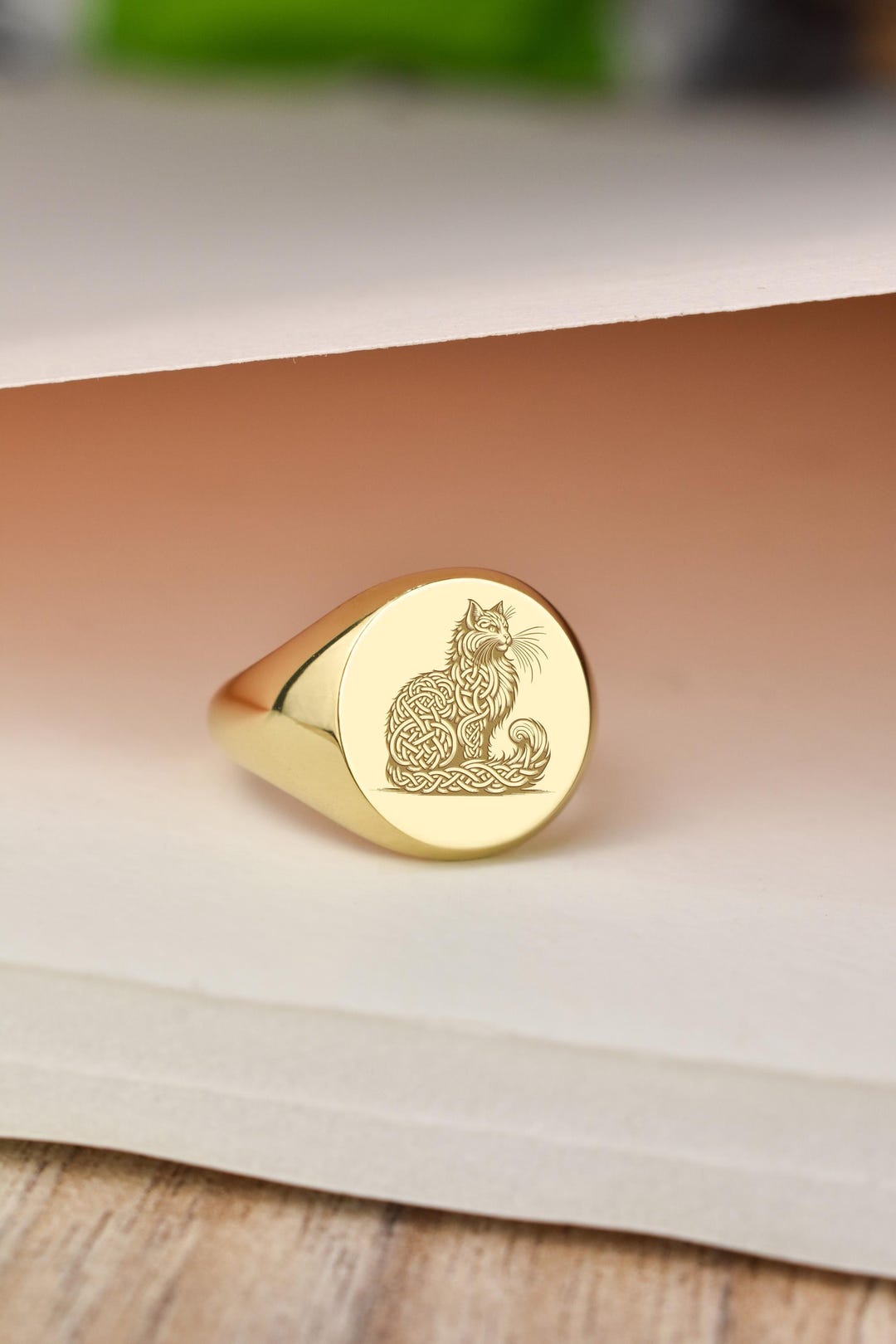 14K Gold Celtic Knot Cat Signet Ring, Pet Owner Jewelry, Domestic ...