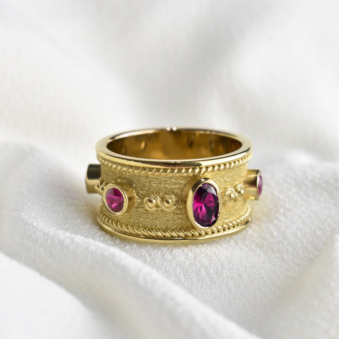Women Gold Byzantine Ring, Gold Greek Jewelry, Ruby Gold Band for Women ...