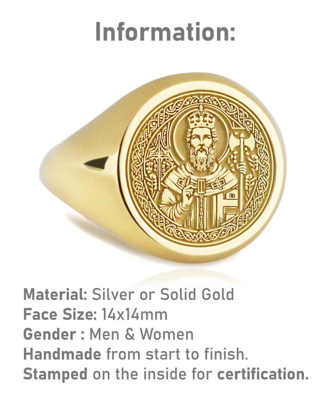 14K Gold Saint Olaf of Norway Signet Ring, Protection Jewelry for Men ...