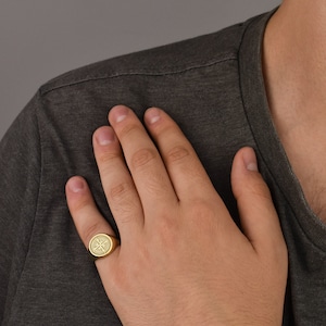 14K Solid Gold Compass Signet Ring, Graduation Gift, North Star Signet ...