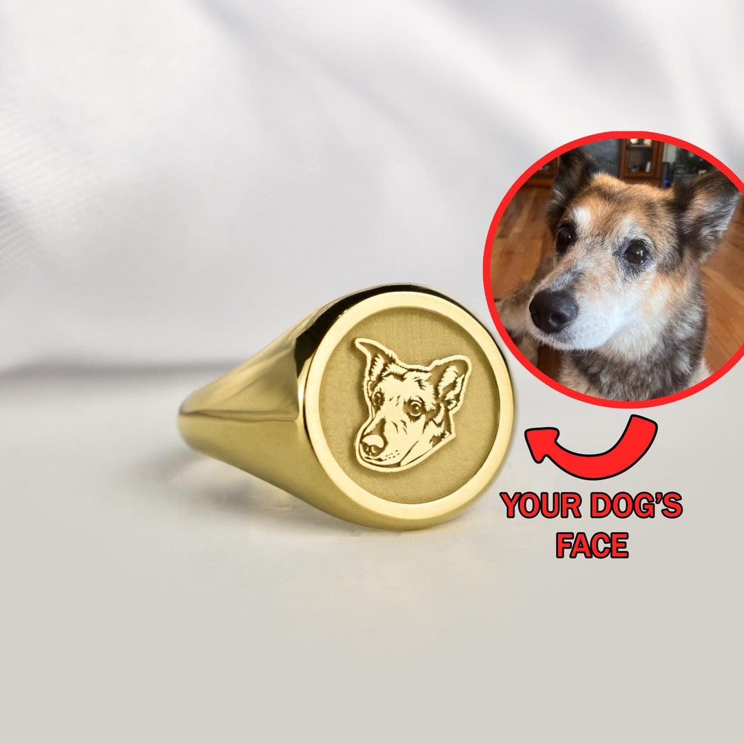 14K Gold Custom Pet Signet Ring for Men & Women, Personalized Puppy ...
