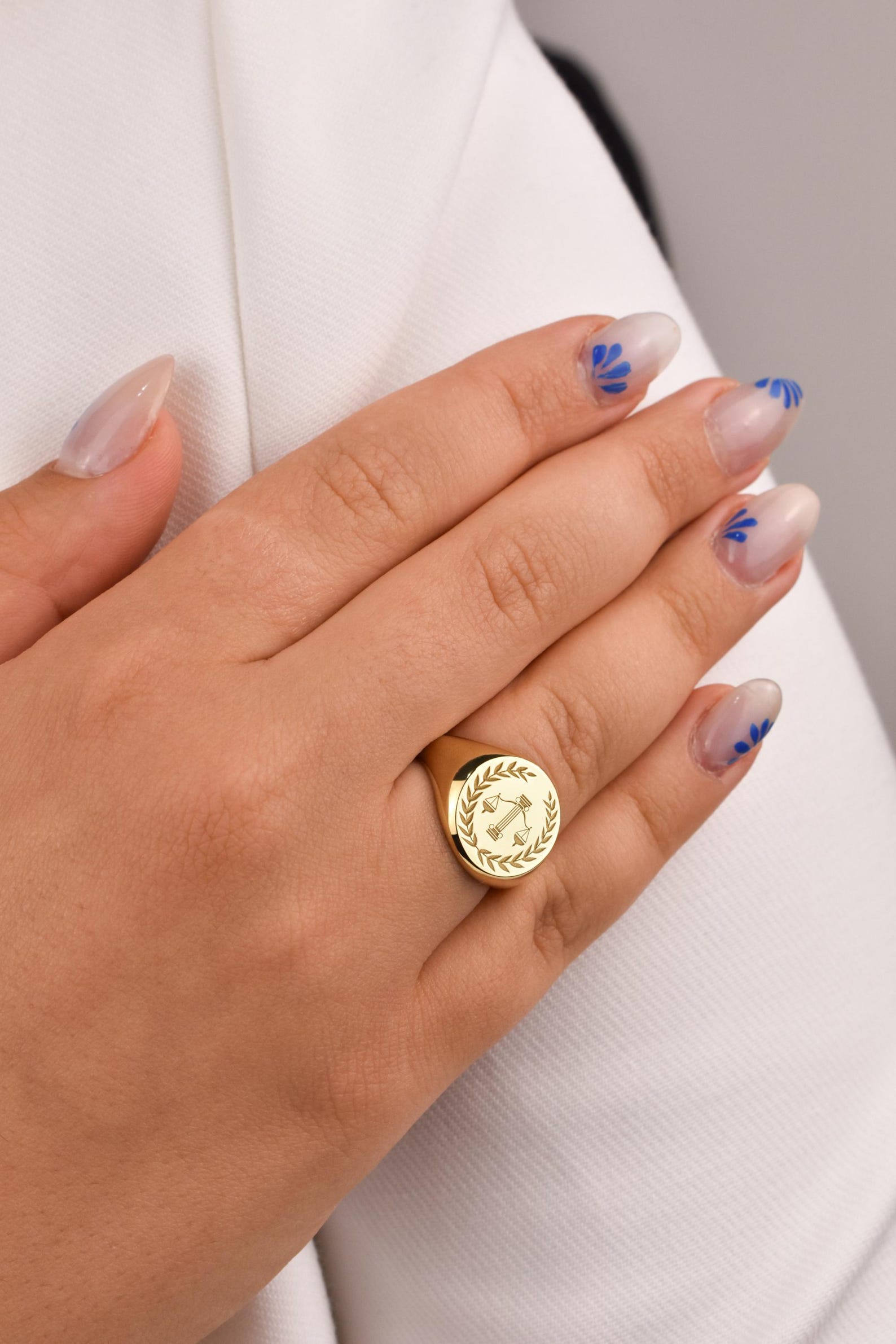 14K Gold Scales of Justice Signet Ring, Personalized Justice Scale Ring ...