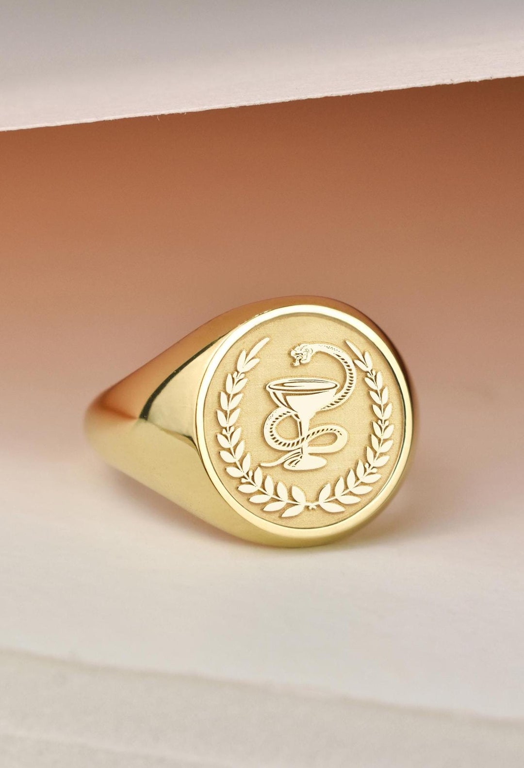 14K Gold Pharmacy Signet Ring, Personalized Pharmacy Symbol Ring ...