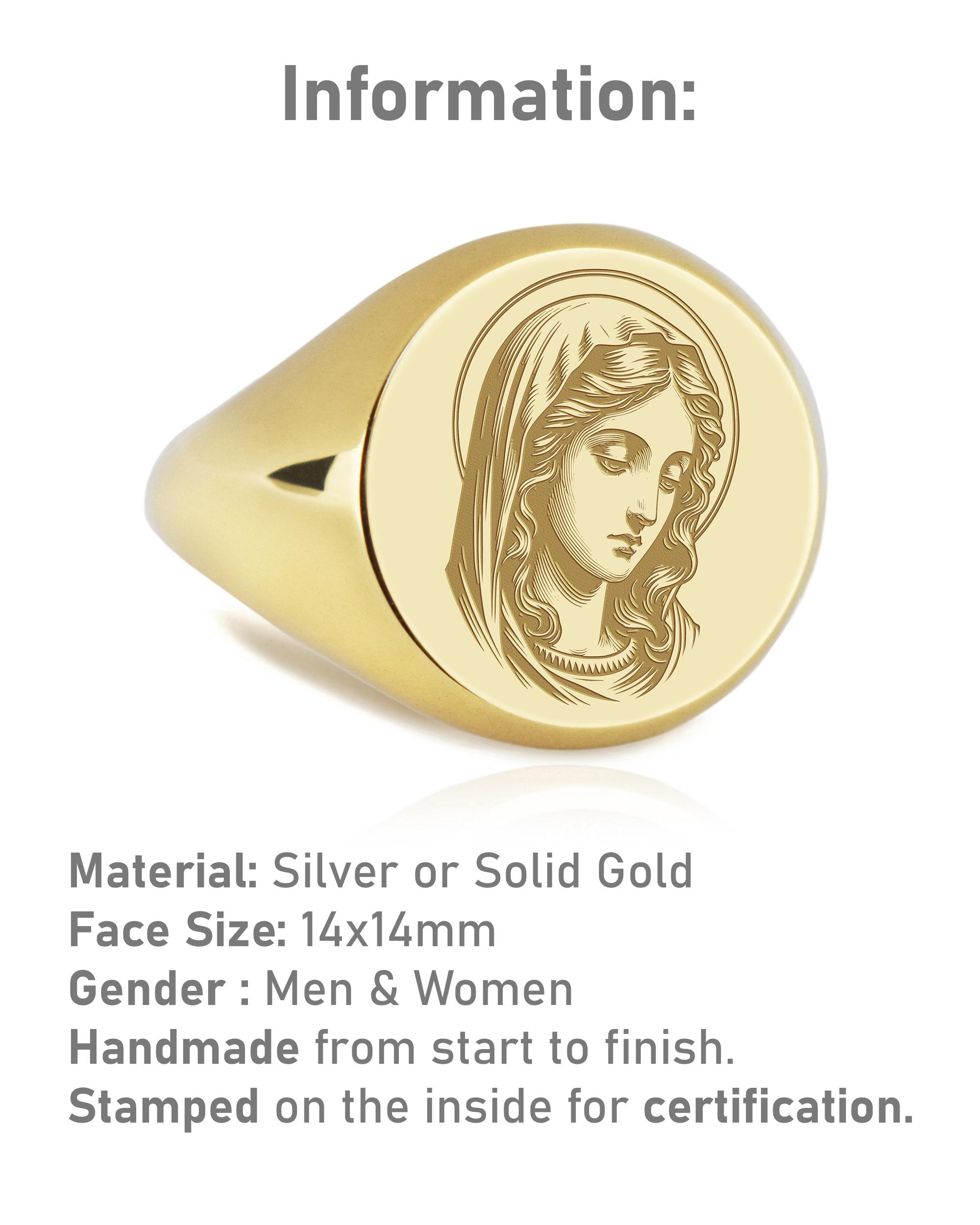 14K Gold Virgin Mary Signet Ring, Custom Prayer Talisman Ring, Mother ...
