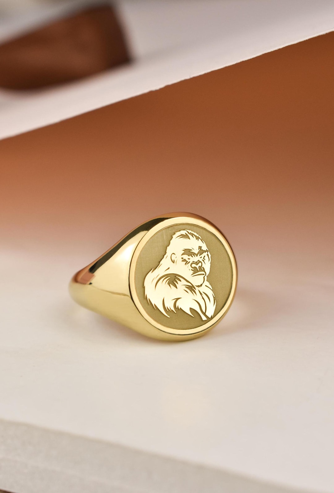14K Gold Gorilla Signet Ring, Silverback Gorilla Ring, Harambe Jewelry ...