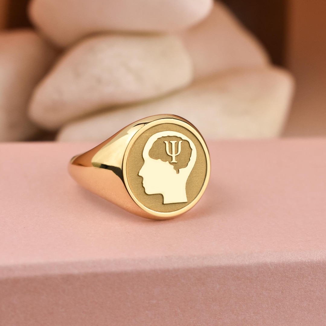 14K Gold Psychology Student Signet Ring Gift, Psi Letter Ring, Greek ...