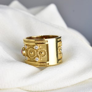 Solid Gold Byzantine Emerald Ring for Women, Wide Gold Band, Multi Gemstone Ring, Byzantine ...