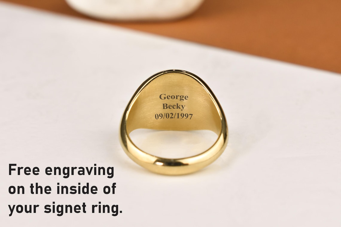 14K Solid Gold Family Emblem Signet Ring, Custom Coat of Arms Ring ...