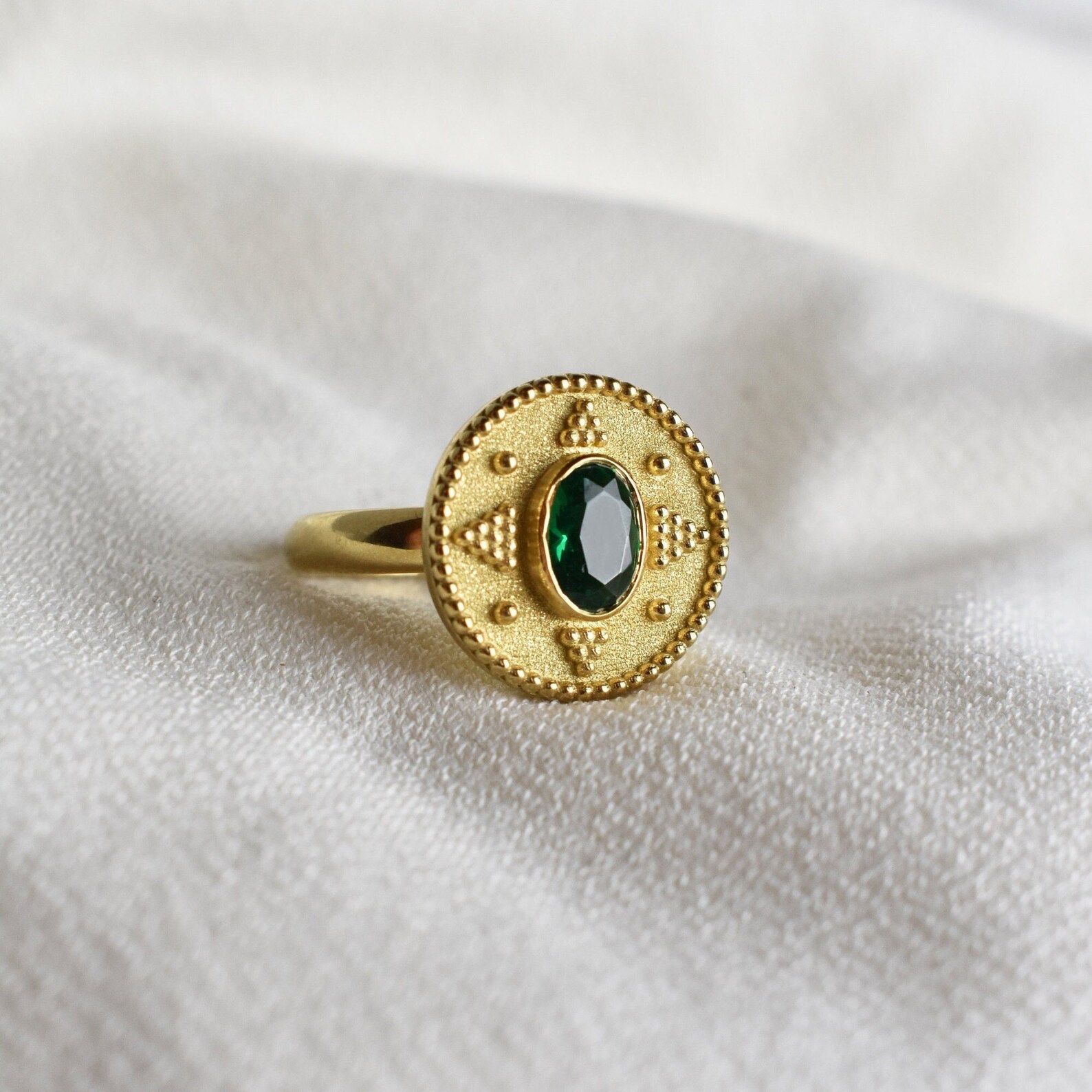 14K Gold Emerald Multi Stone Ring, Oval Emerald Ring for Women ...
