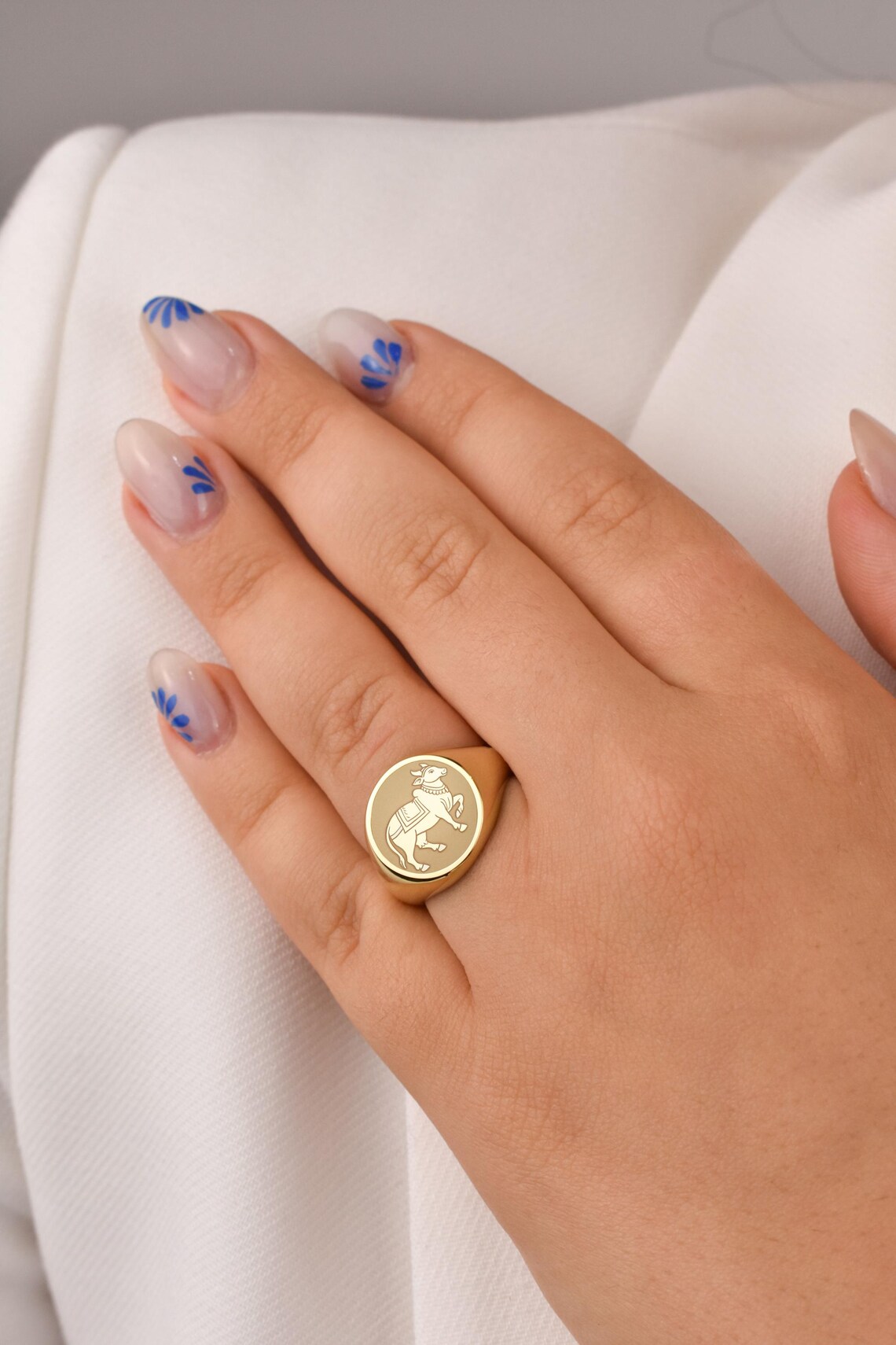14K Solid Gold Nandi Signet Ring, Hindu Deity Ring, Spiritual Jewelry ...