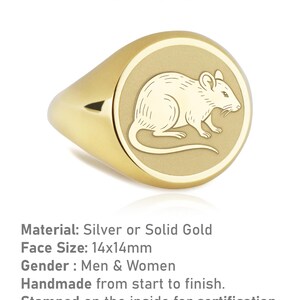 14K Gold Chinese Rat Sign Signet, Year of the Rat Jewelry, Personalized ...