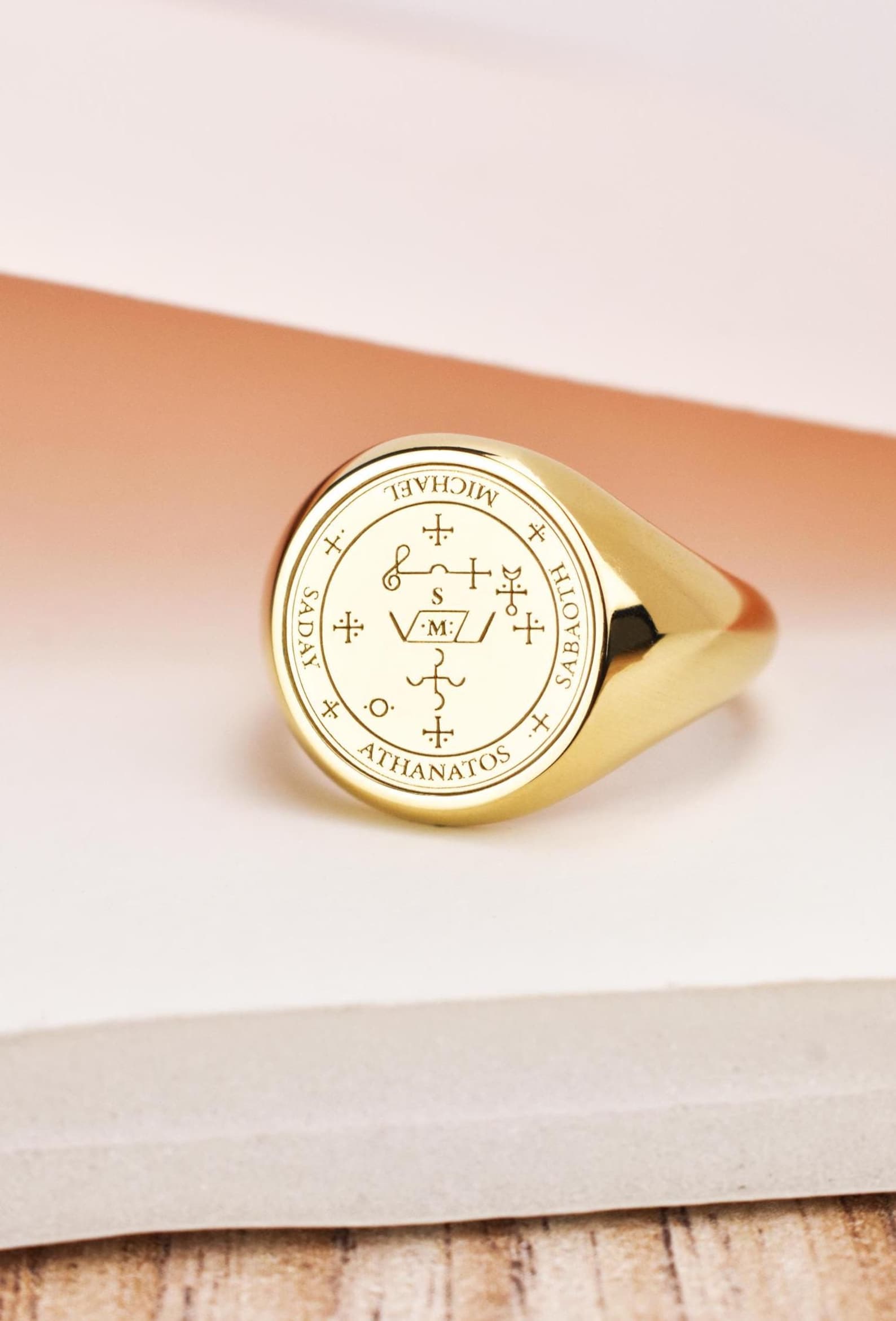 14K Solid Gold Michael Archangel Sigil Ring, Seal of Archangel Michael ...