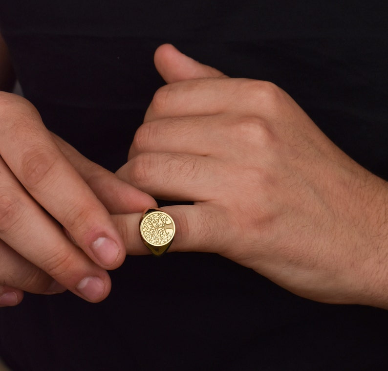 14K Gold Tree of Life Signet Ring, Family Tree Gold Ring, Personalized ...
