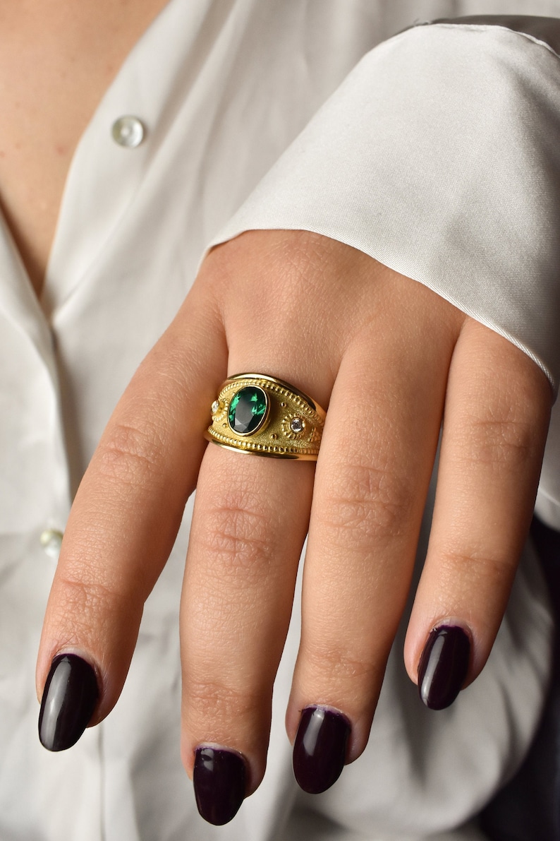 Gold Roman Empire Ring, Emerald Stone Italian Ring, Ancient Italian ...
