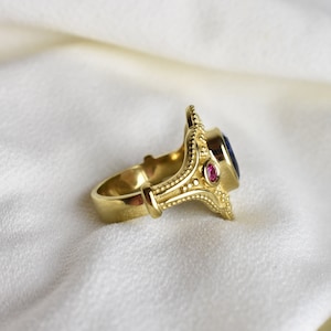 14K Solid Gold Iberian Blue Sapphire Ring, Ancient Spanish Gold Ring ...