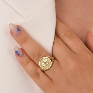 14K Solid Gold Rose Flower Signet Ring, Red Roses Bouquet Ring, Rose ...