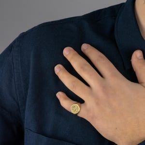 14K Real Gold Saint George Signet Ring, Hammered Catholic Jewelry ...