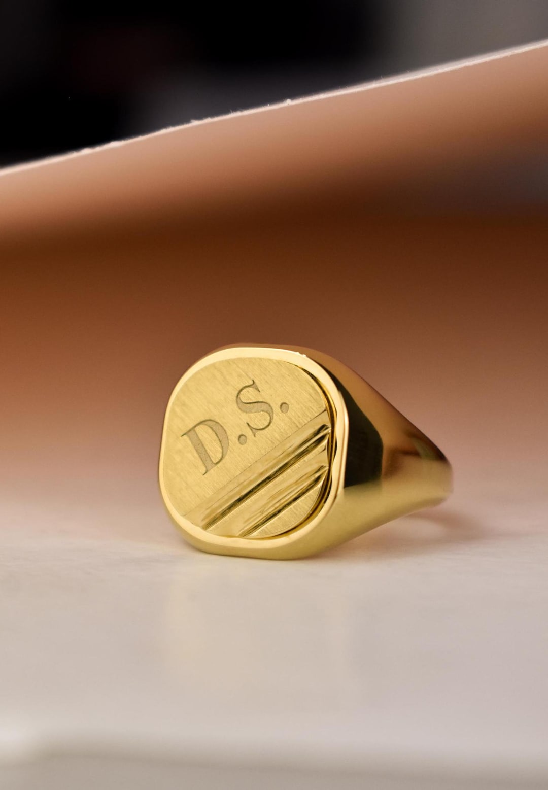 14K Gold Initials Signet Ring for Men, Monogram Signet Ring, Cushion ...