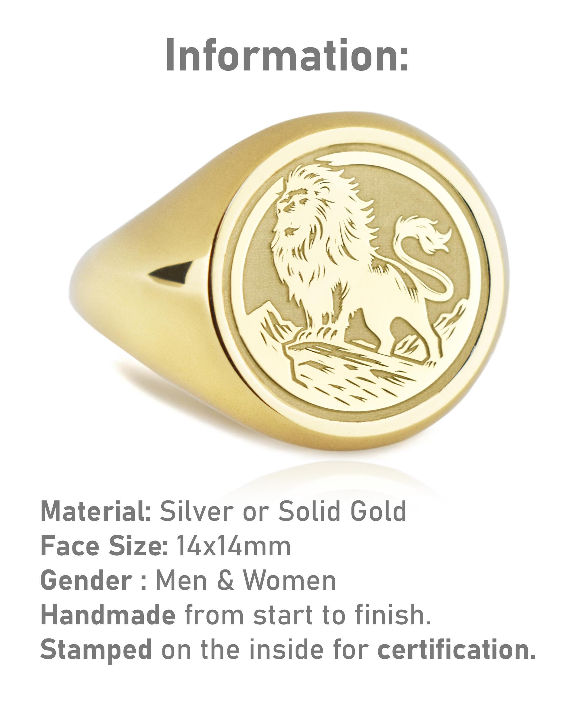 14K Gold Lion Signet Ring, King of Lion Ring, Lion Head Jewelry, Leo ...