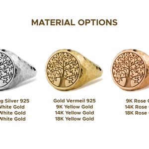 14K Gold Tree of Life Signet Ring, Hammered Spiritual Jewelry, Nature ...