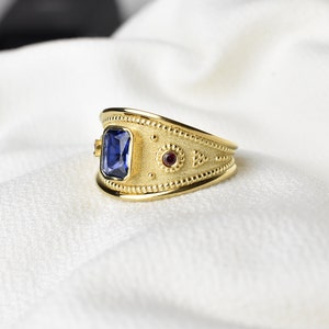 14K Gold Blue Sapphire Tuscany Ring for Women, Blue Sapphire Etruscan ...