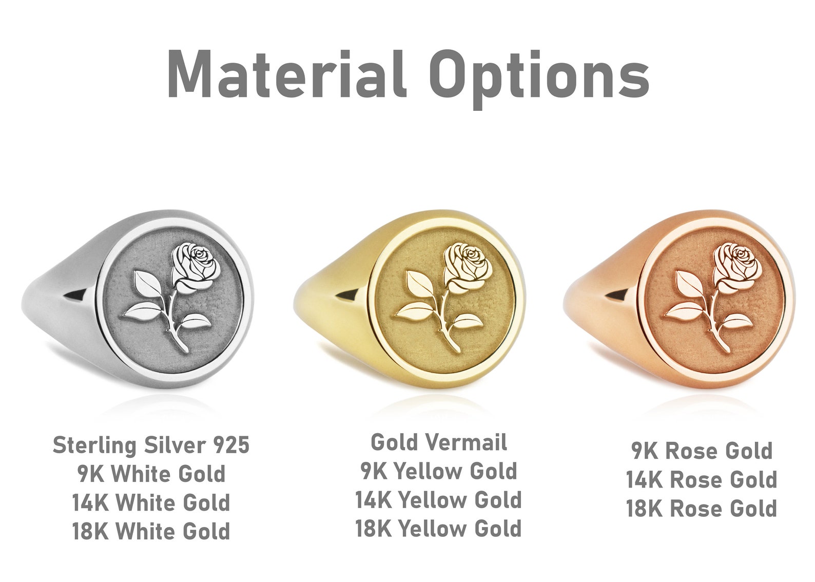 14K Solid Gold Rose Flower Signet Ring, Red Roses Bouquet Ring, Rose ...
